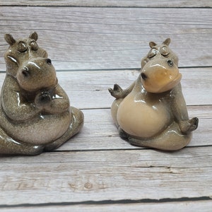 Meditating Hippo Figurine SET OF TWO, Praying Hippo Figurine, Seated ...