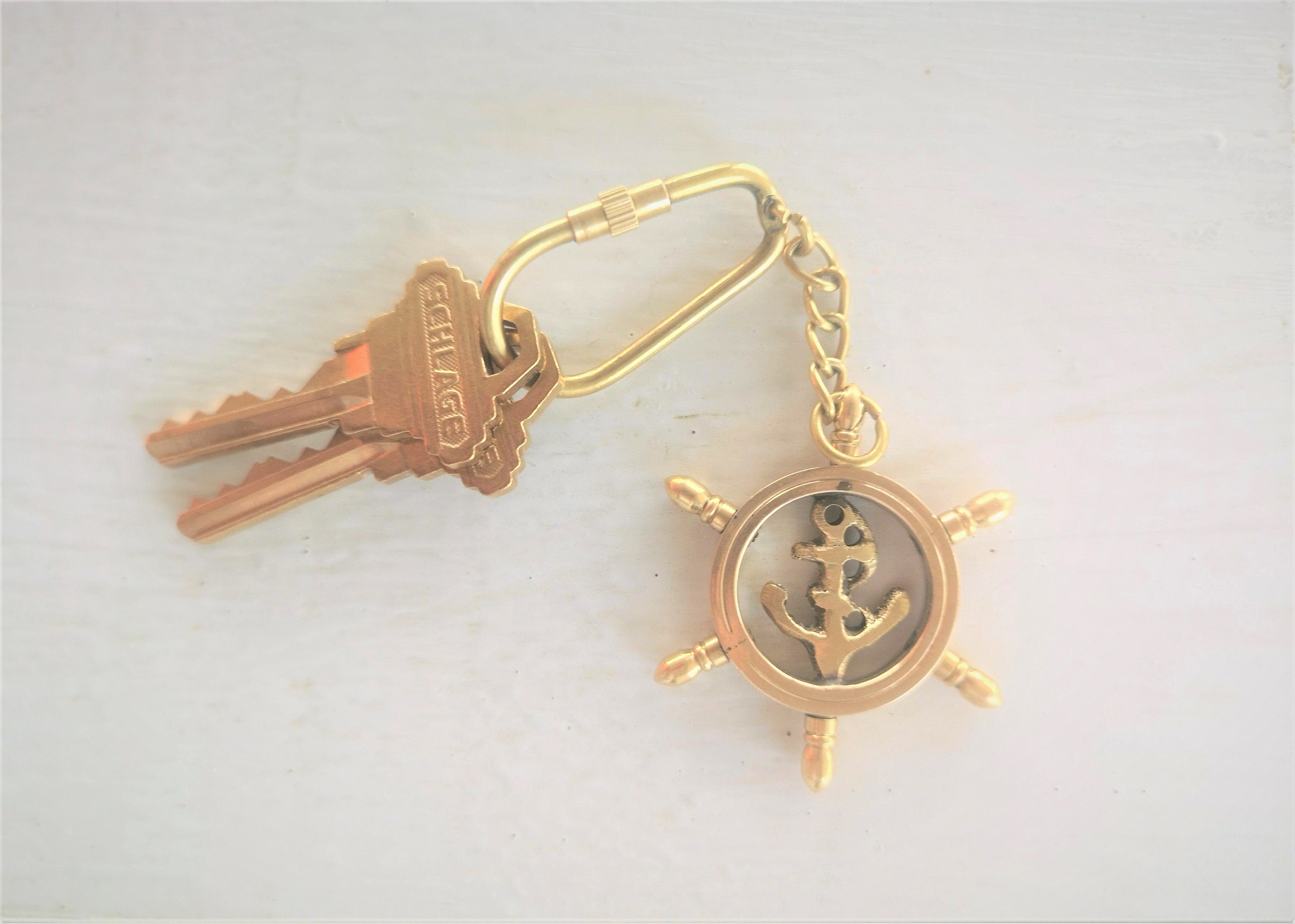 Ship Wheel Anchor Keychain Stay Strong Brass Ship Wheel | Etsy