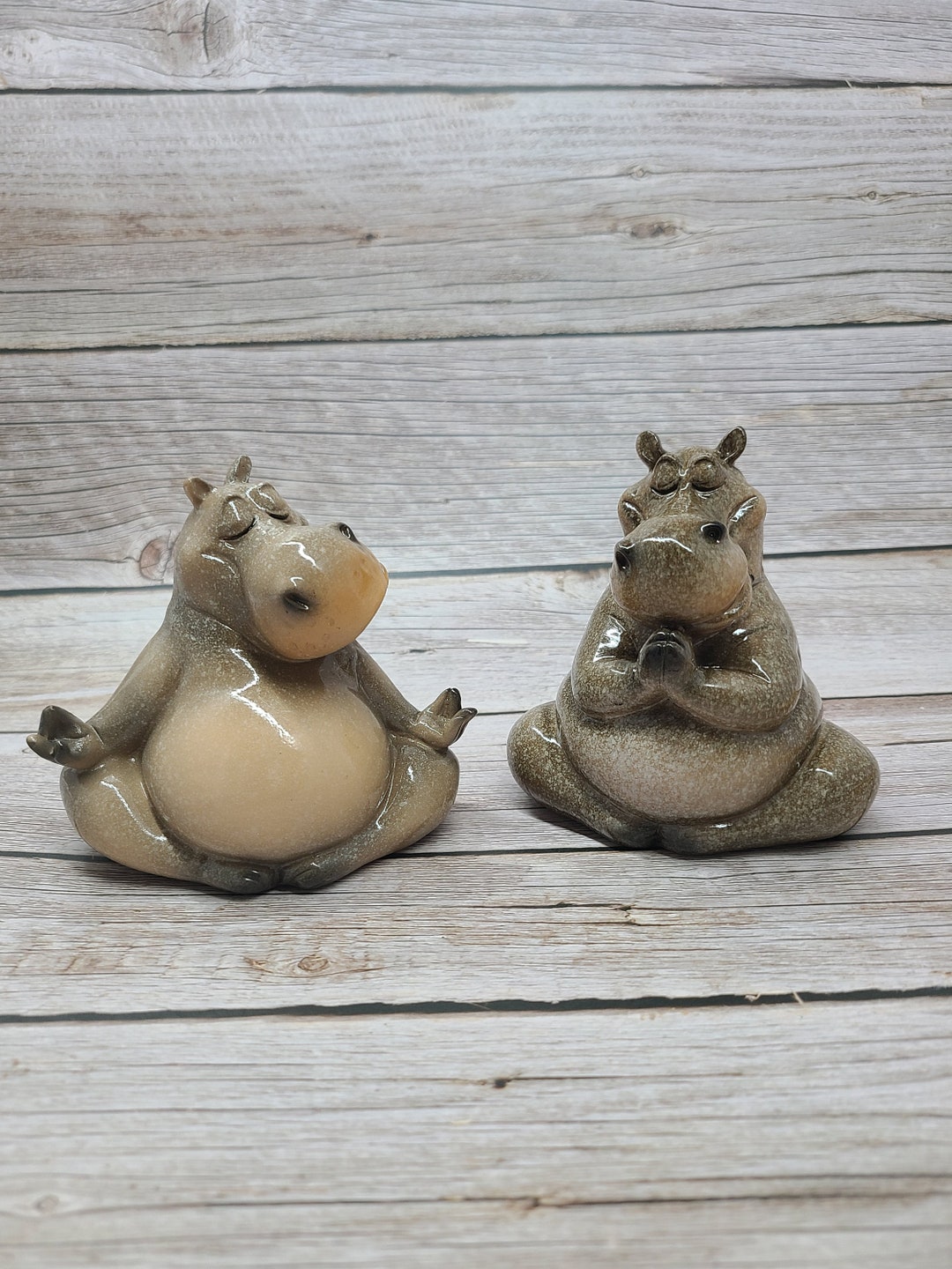 Meditating Hippo Figurine SET OF TWO, Praying Hippo Figurine, Seated ...