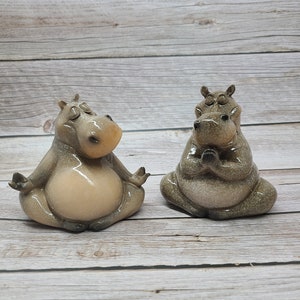 Meditating Hippo Figurine SET OF TWO Praying Hippo Figurine - Etsy