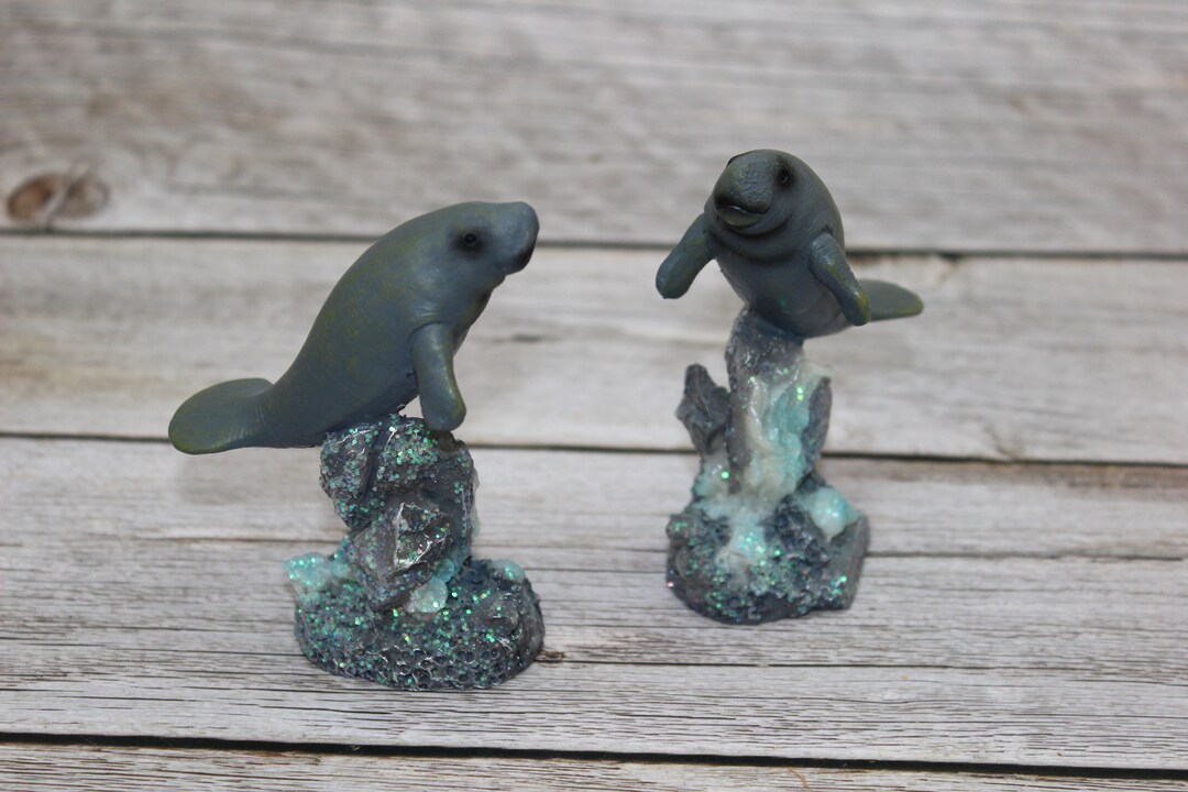 Manatee Figurine SET OF TWO, Manatee Figure, Nautical Grey Statue ...