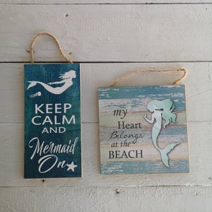 Mermaid Beach Signs BUNDLE of TWO, My Heart Belongs to the Beach, Keep ...