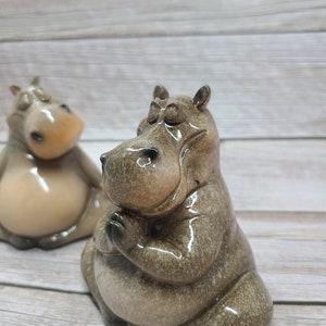 Meditating Hippo Figurine SET OF TWO, Praying Hippo Figurine, Seated ...