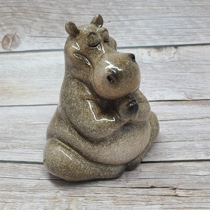 Meditating Hippo Figurine SET OF TWO, Praying Hippo Figurine, Seated ...
