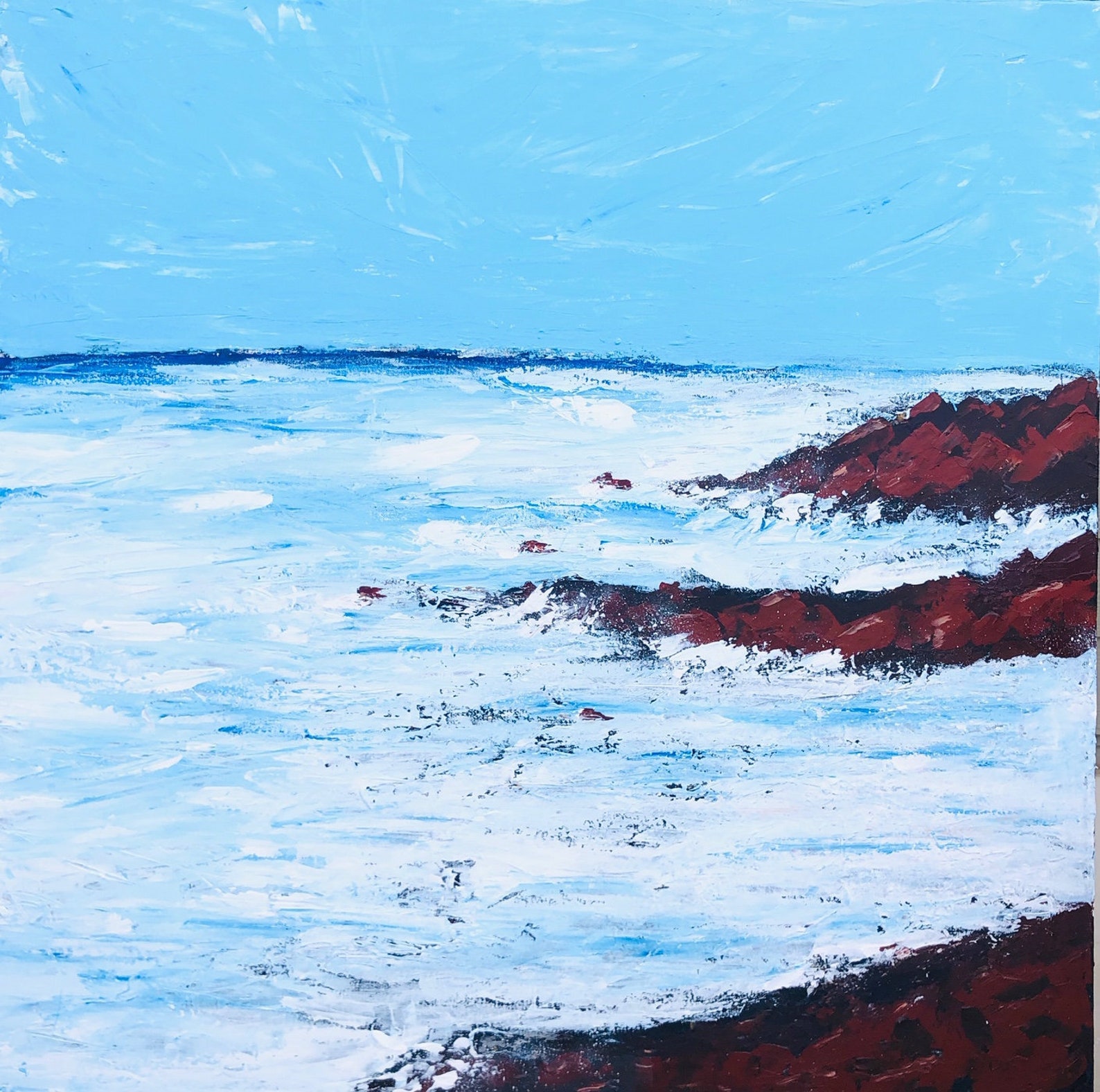 Original Abstract Seascape | Ocean Art | Sea Waves Rocks | Calm Water ...