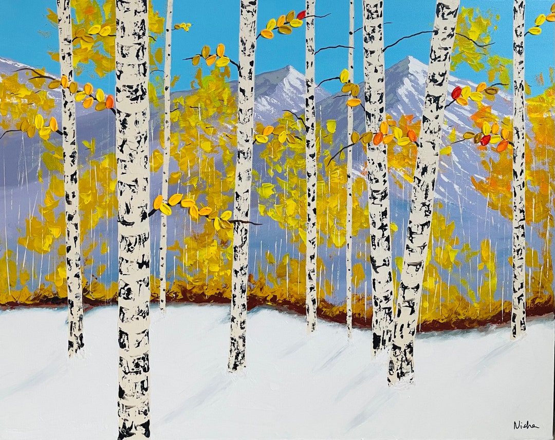 Aspen Tree Painting, Large Aspen Tree Art, Birch Tree Original Aspen ...