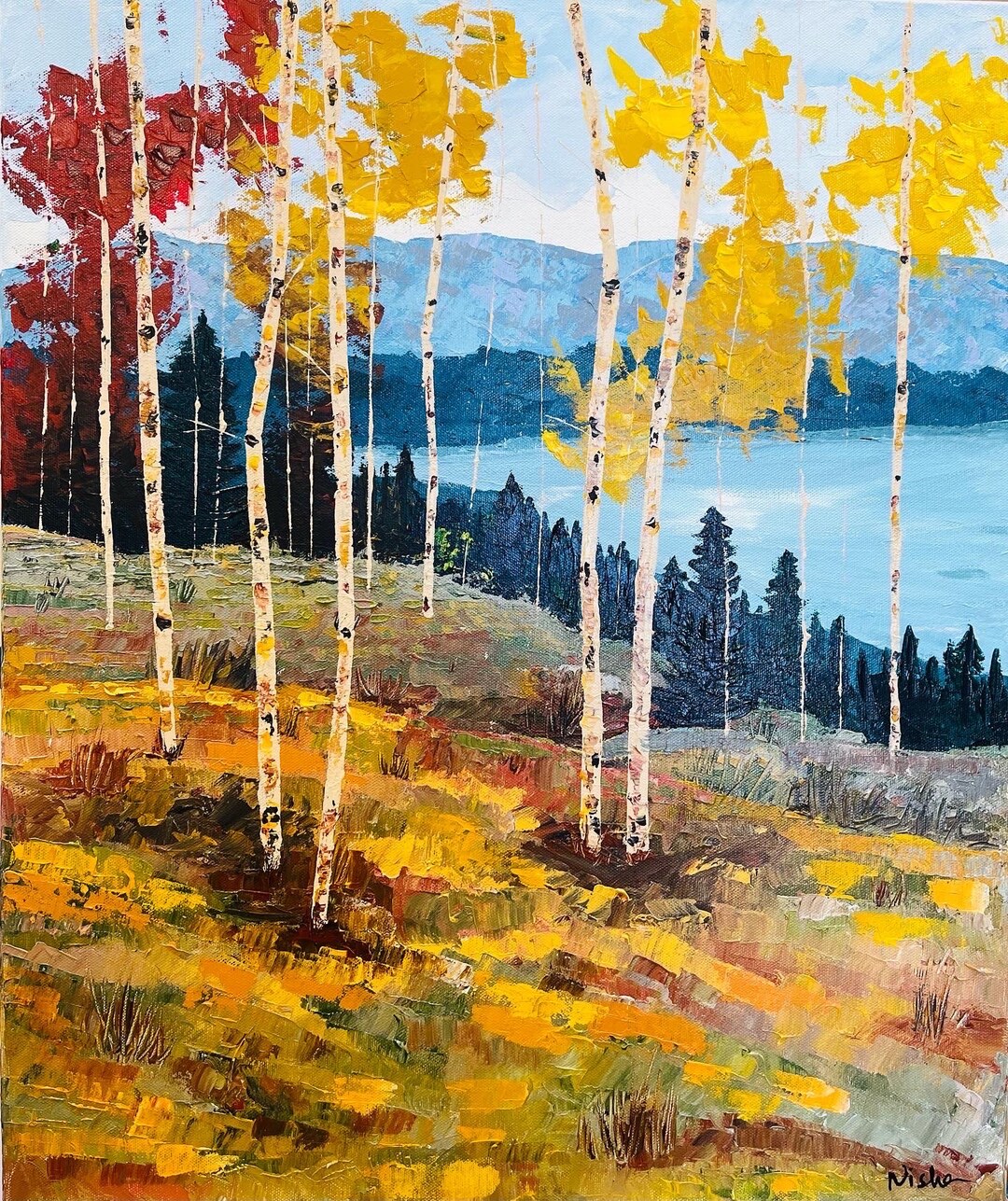 Aspen Tree Painting, Commission Painting, Birch Tree Painting, Snowy ...