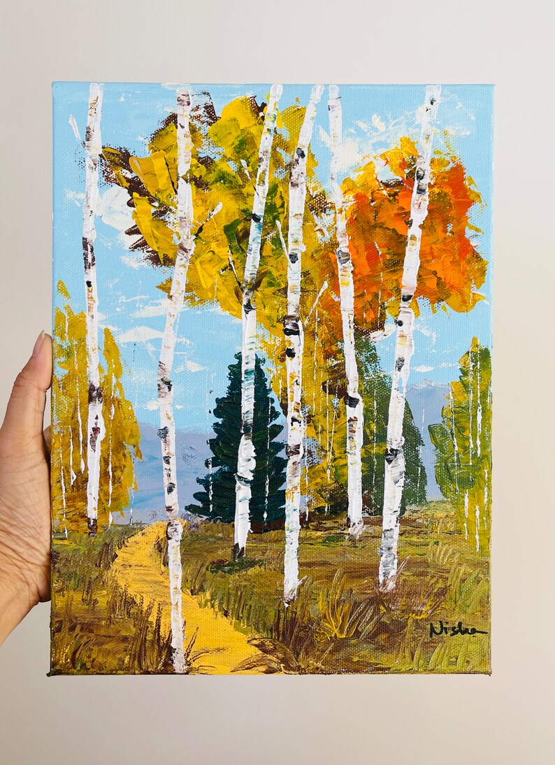 Fall Landscape Painting, Aspen Tree Art, Birch Tree Painting Original ...