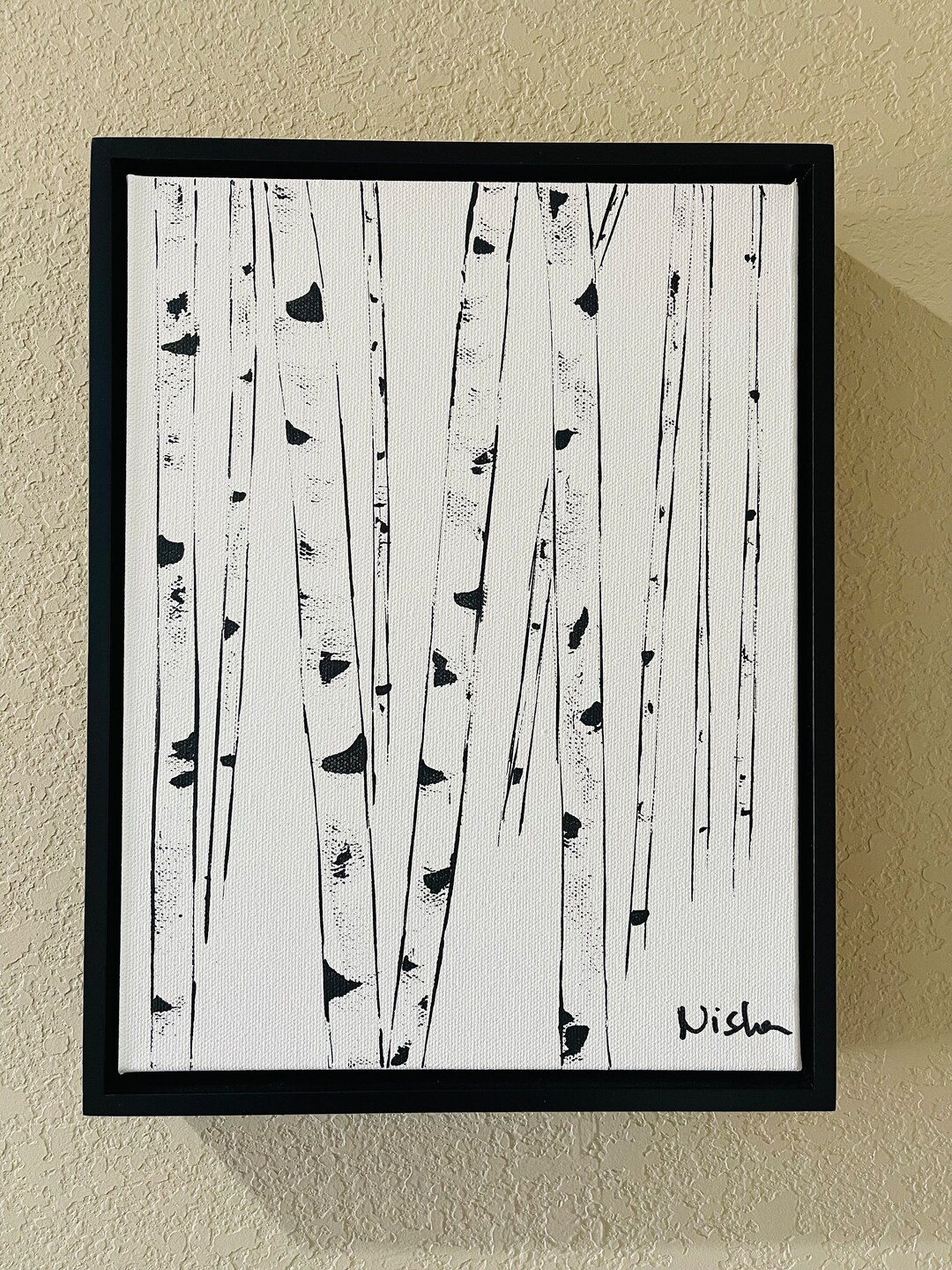 Framed Aspen Tree Painting Black & White - Small, Birch Tree Painting ...