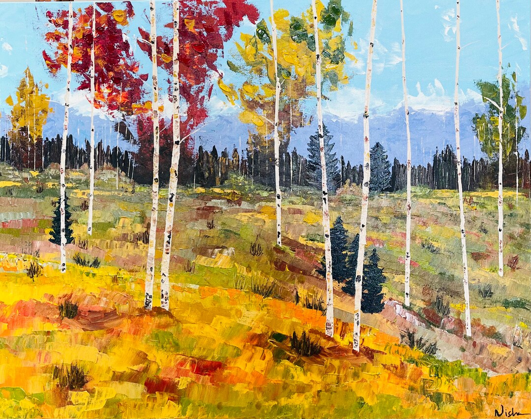 Aspen Tree Painting , Abstract Aspen Tree Art, Birch Tree Painting ...