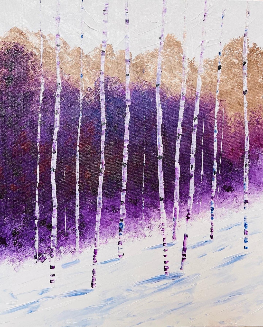 Violet Abstract Aspen Landscape Painting, Aspen Tree Art, Birch Tree ...