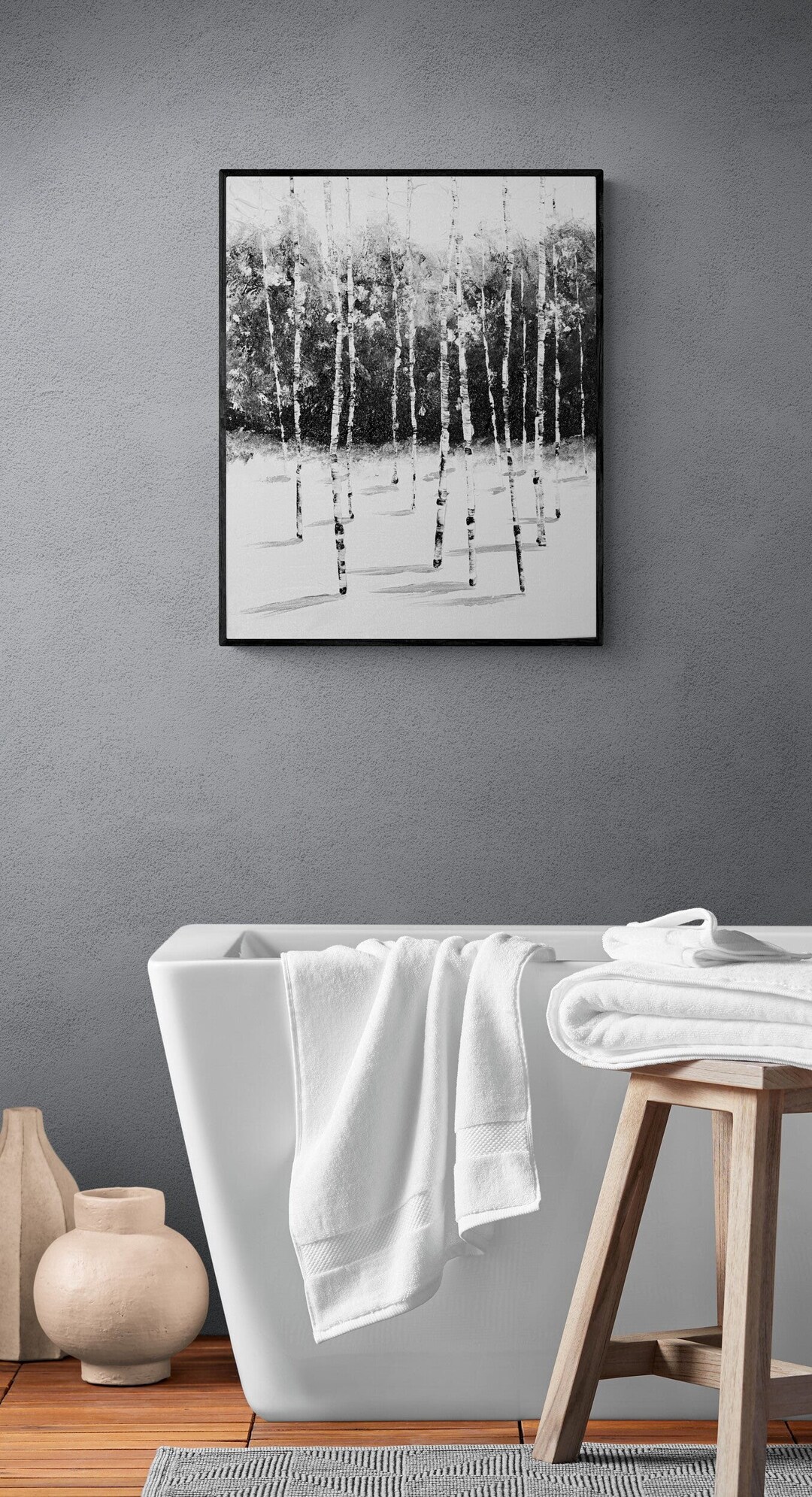 Aspen Tree Painting Black & White Abstract Aspen Tree Art, Birch Tree ...