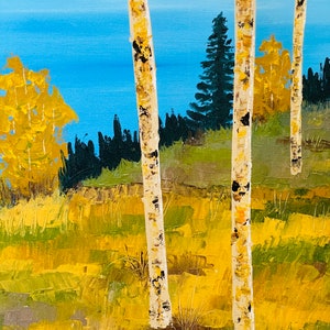 Aspen Tree Painting , Abstract Aspen Tree Art, Birch Tree Painting ...