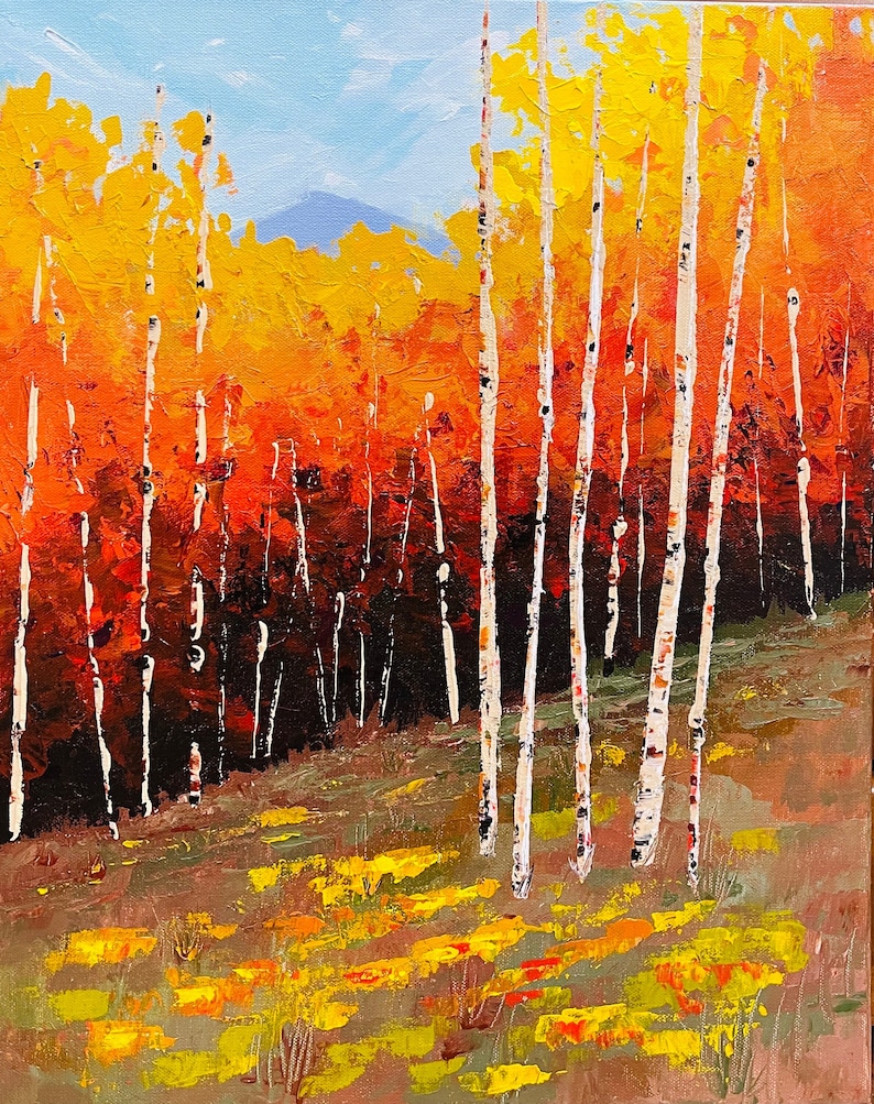 Aspen Tree Art Original, Fall Colors Wall Art, Birch Tree, Foliage Art ...