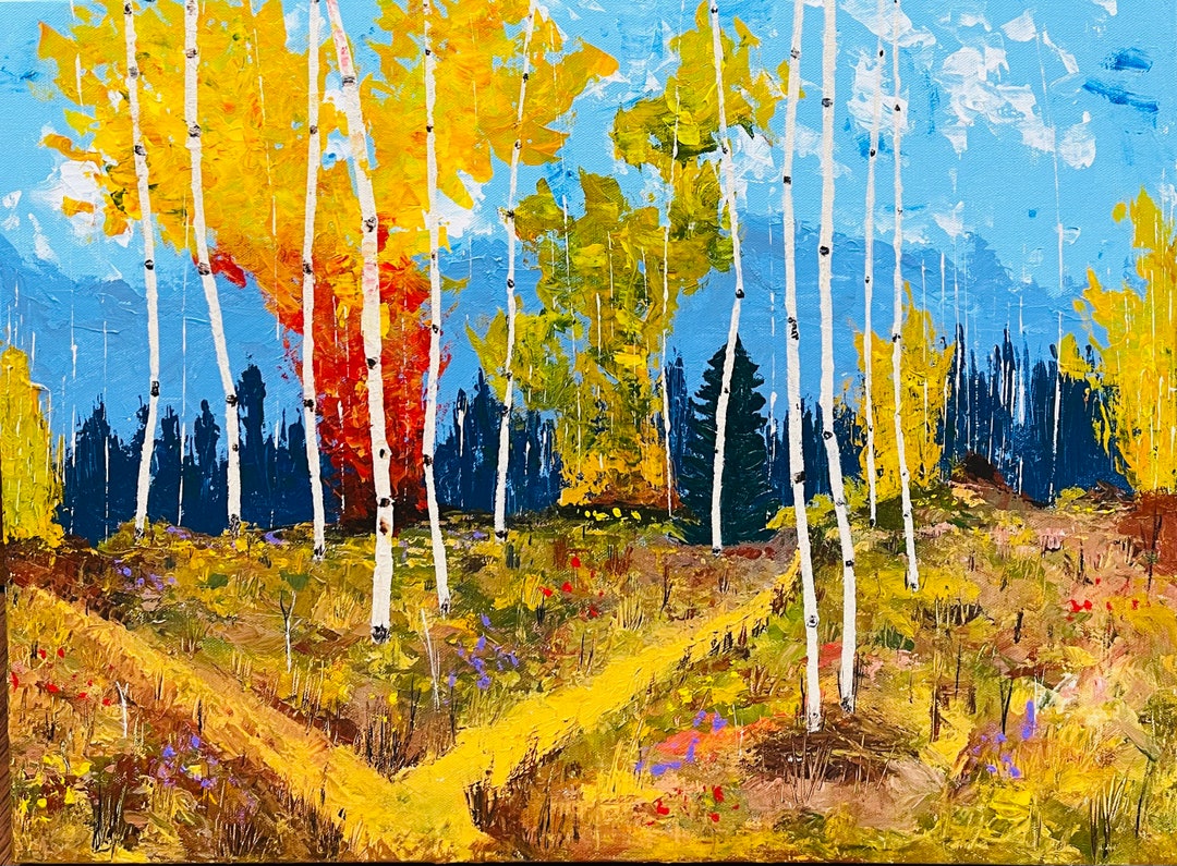 Aspen Tree Painting, Abstract Aspen Tree Art, Landscape Painting ...