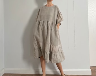 Eco Dyed Large Chunky Heavy Linen Shapeless Bag Gray, Leather Handles ...