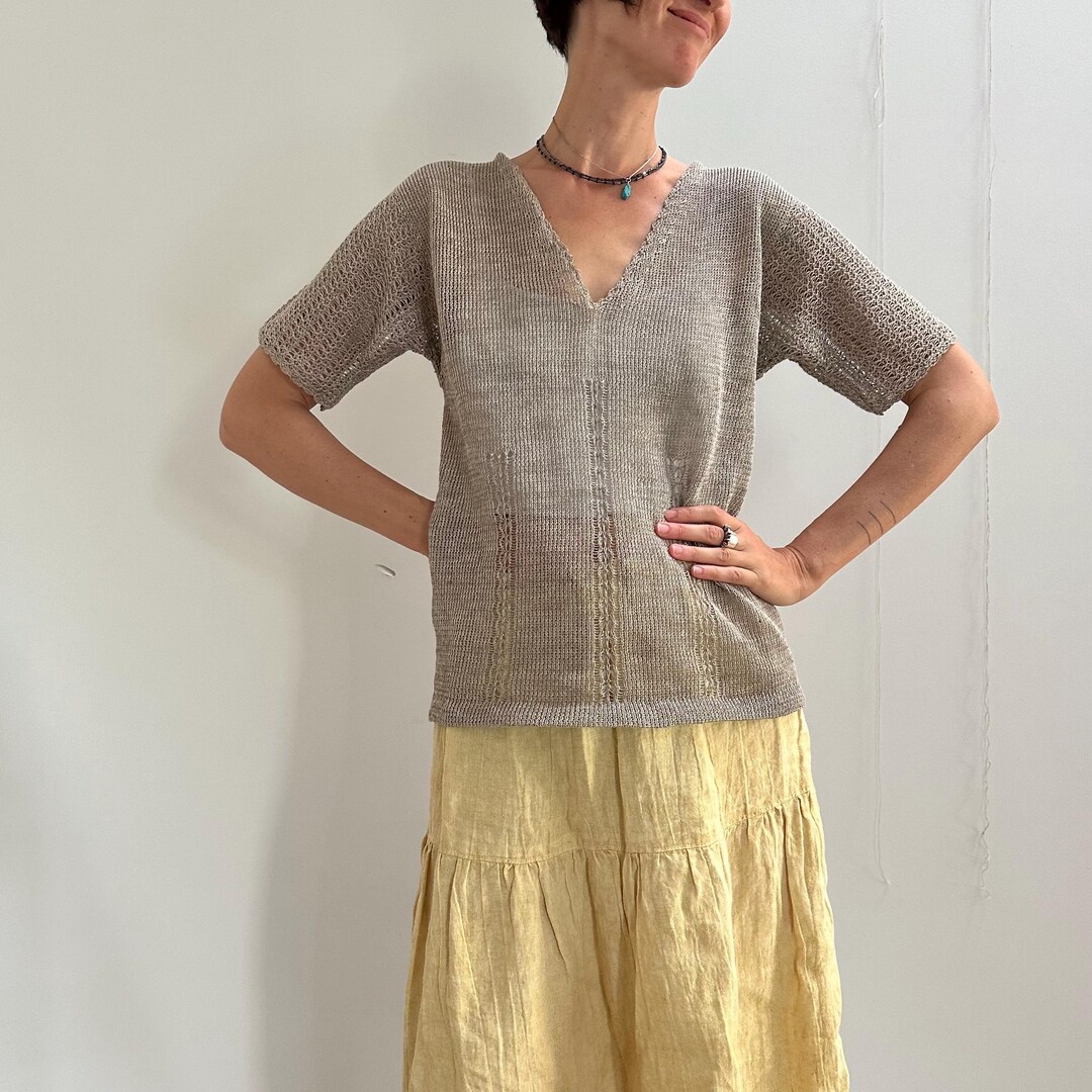 Grey Transparent Natural Linen Knitted Net Top, Summer Sheer Knitted ...