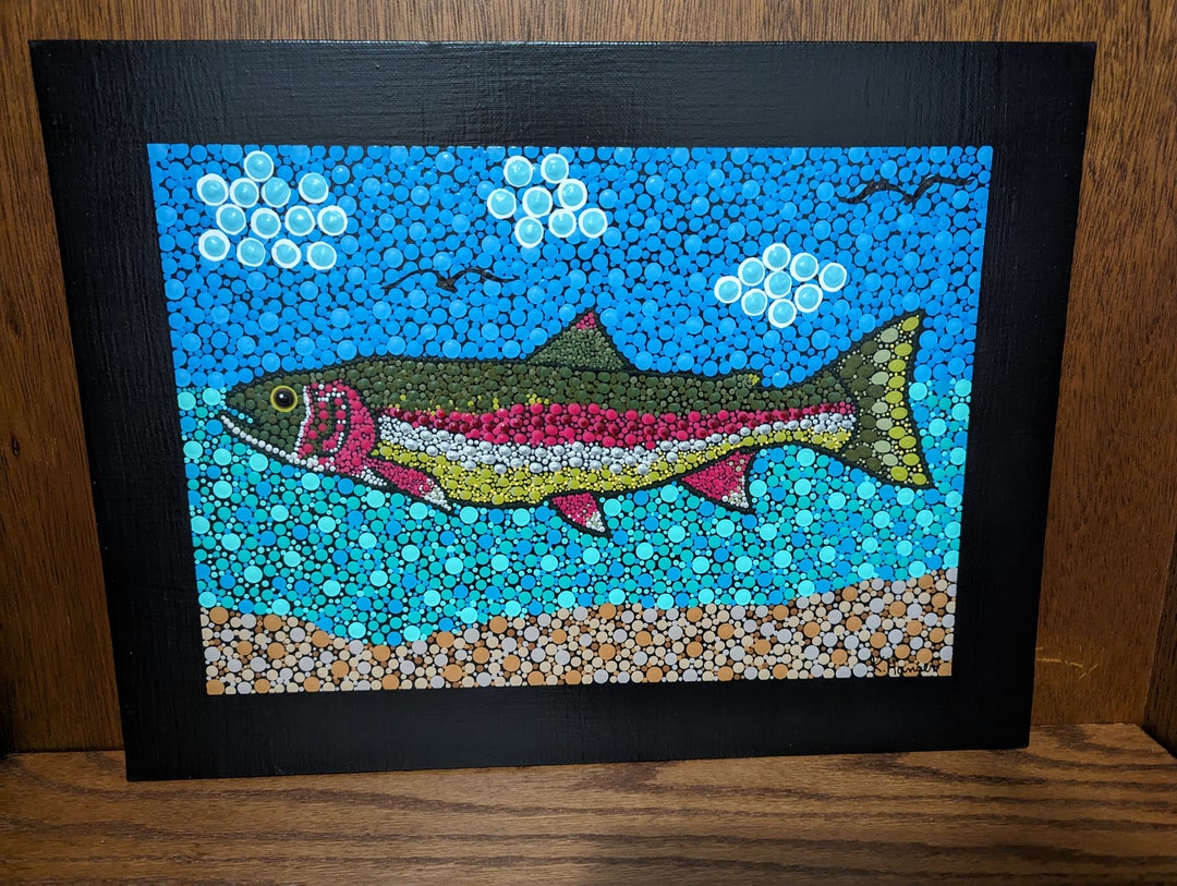 Swimming Rainbow Trout Dot Painting - Etsy