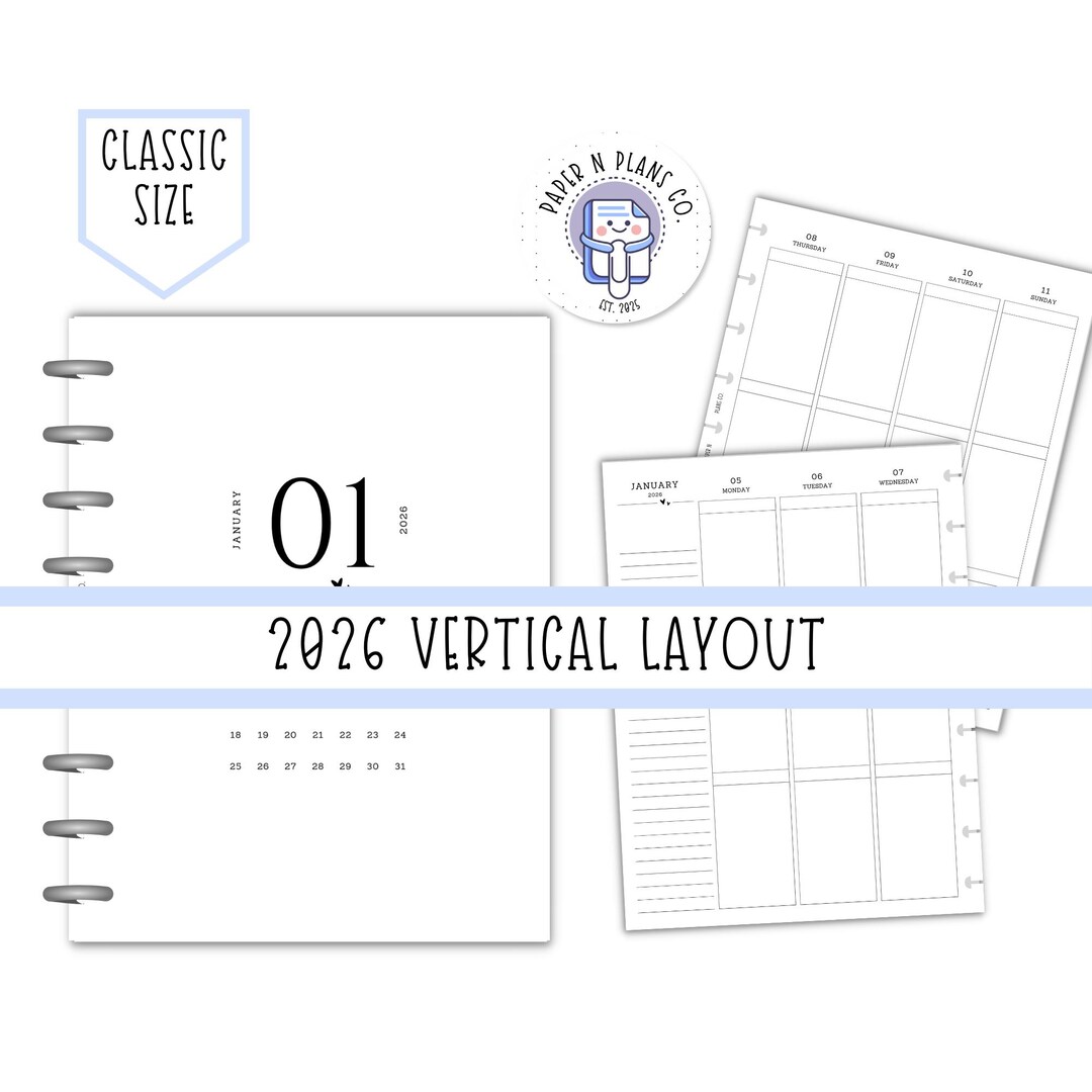 2026 Vertical Layout | Minimalist | Planner Inserts | Discbound Planner ...