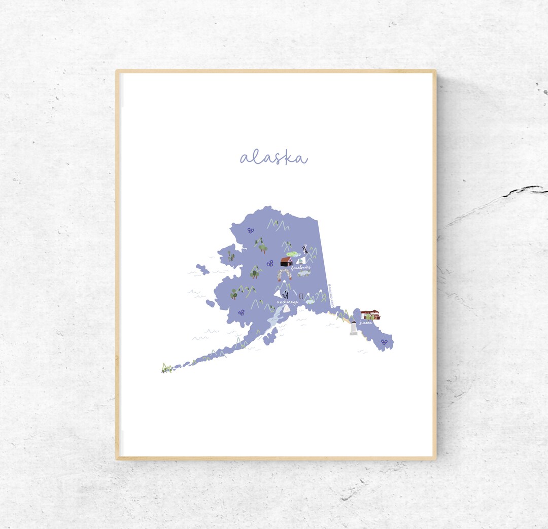 Alaska Illustrated Map Hand-drawn (unframed) - Etsy