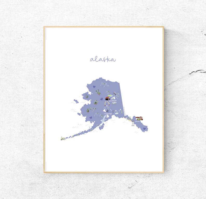 Alaska Illustrated Map Hand-drawn unframed - Etsy