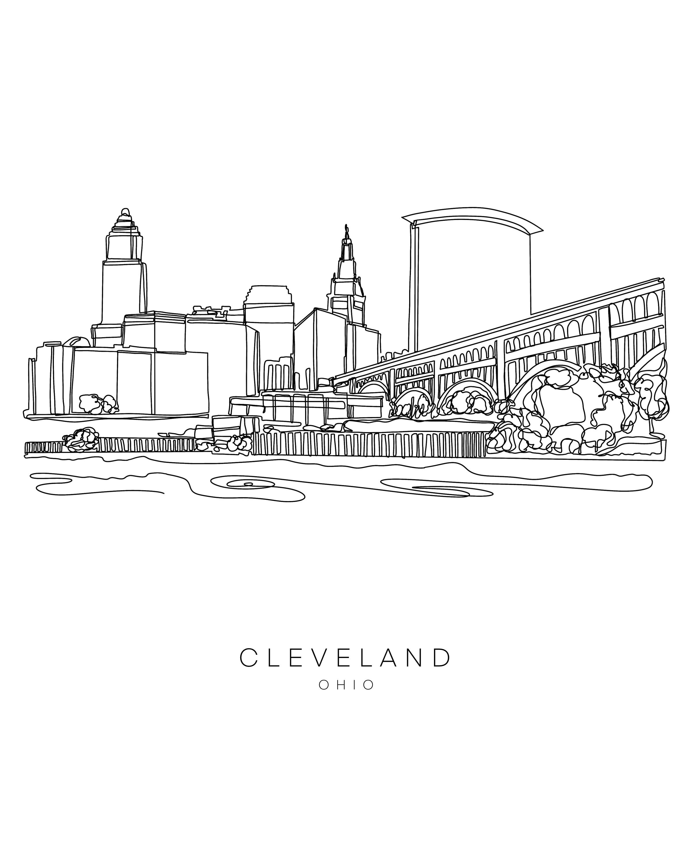 CLEVELAND Skyline 8x10 Single Line Art Print // Black and White ...