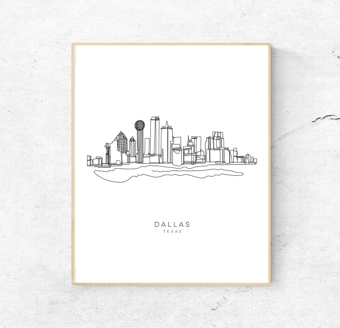 DALLAS Skyline 8x10 Single Line Art Print // Black and White ...
