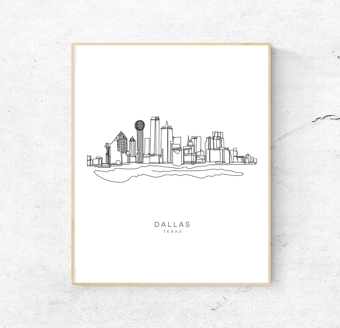 DALLAS Skyline 8x10 Single Line Art Print // Black and White ...