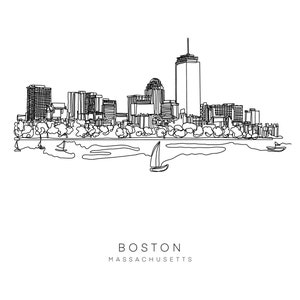 BOSTON Skyline 8x10 Single Line Art Print // Black and White ...