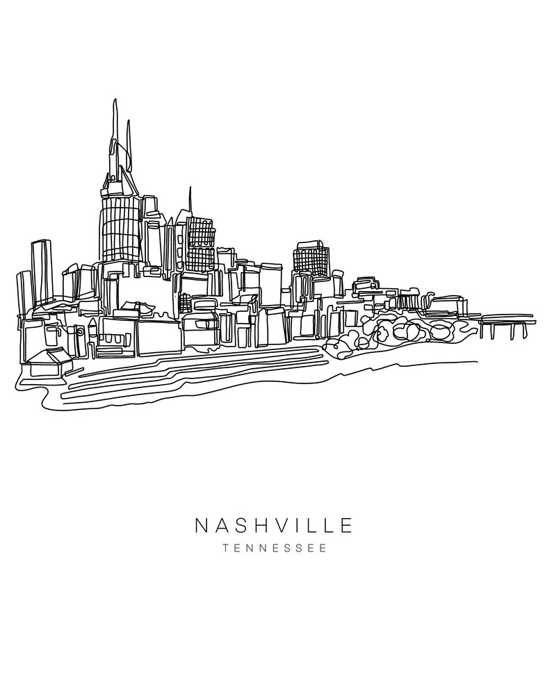 NASHVILLE Skyline 8x10 Single Line Art Print // Black and White ...