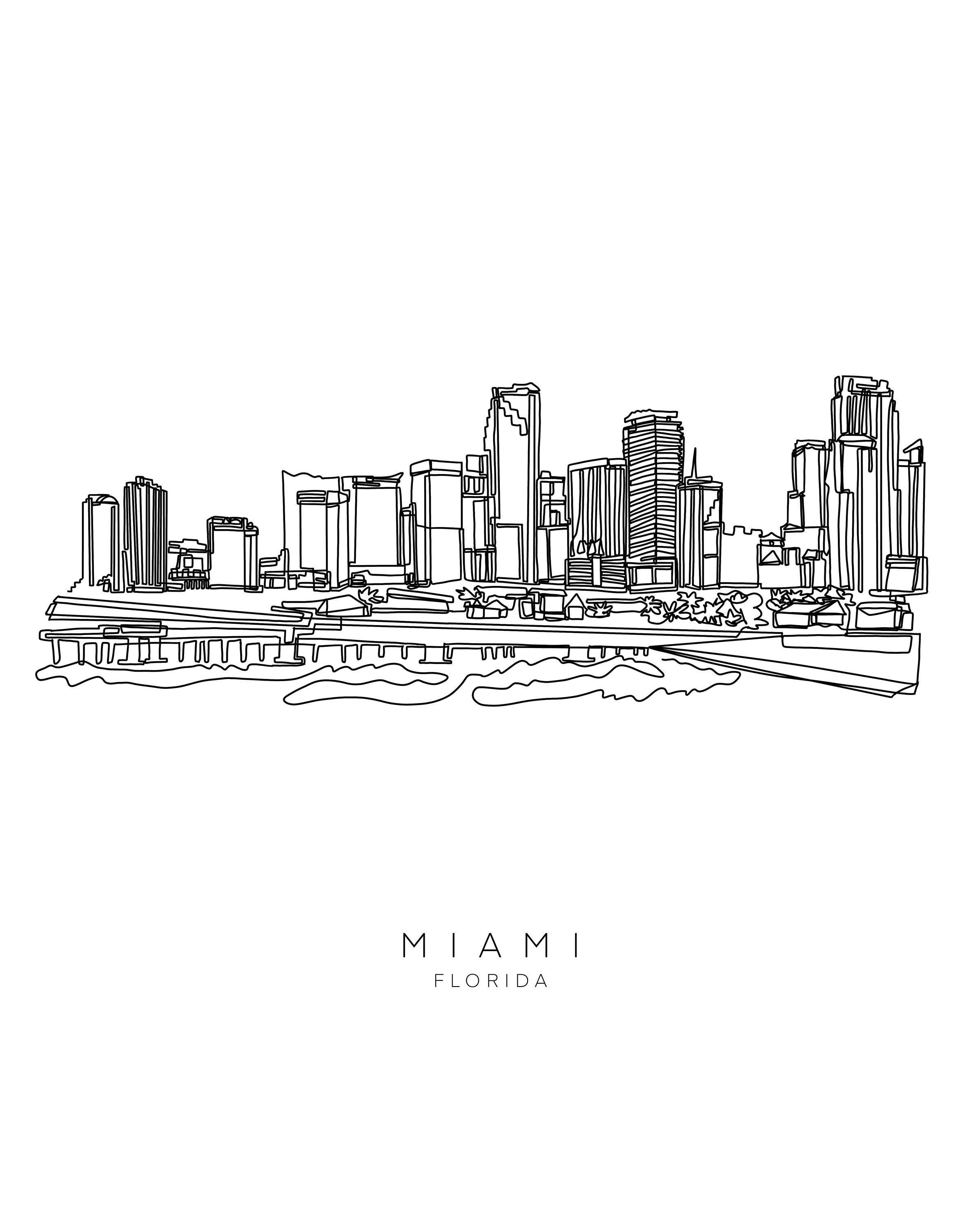 Prints Digital Prints Art & Collectibles MIAMI Skyline 8x10 Single Line ...
