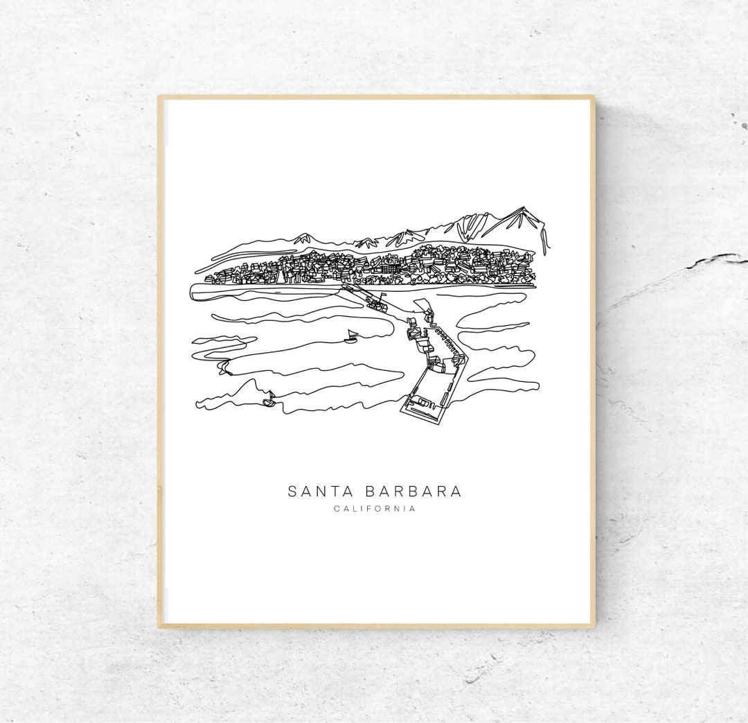 SANTA BARBARA 8x10 Single Line Art Print // Black and White // Unframed ...