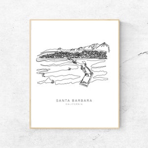 SANTA BARBARA 8x10 Single Line Art Print // Black and White // Unframed ...