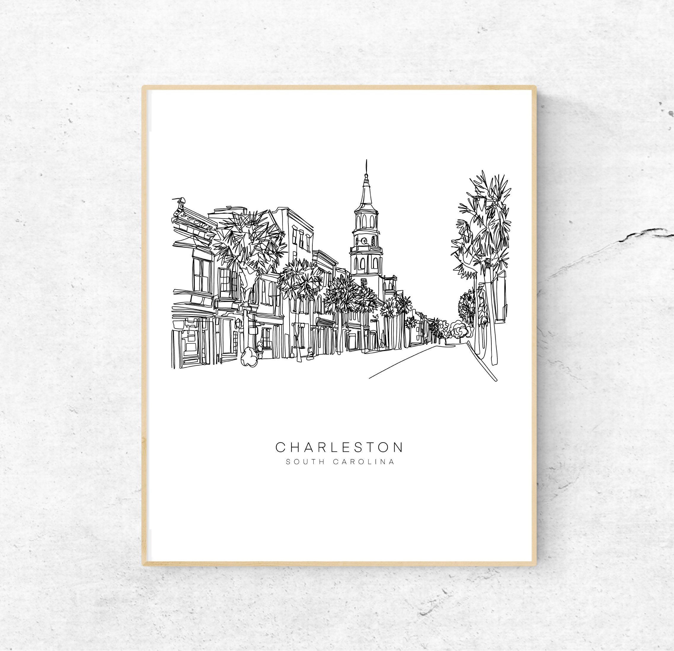 CHARLESTON Skyline 8x10 Single Line Art Print // Black and White ...