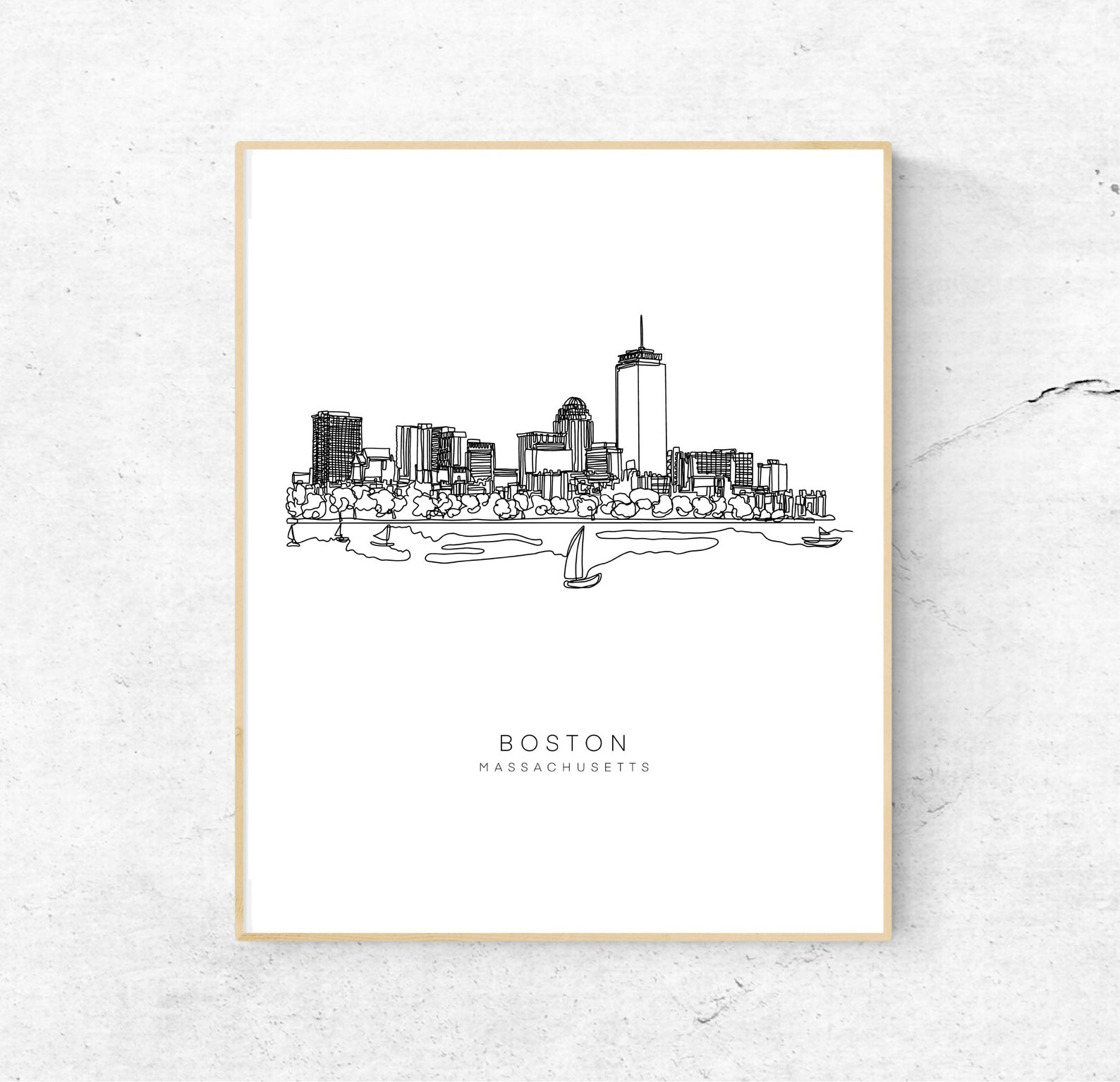 BOSTON Skyline 8x10 Single Line Art Print // Black and White ...