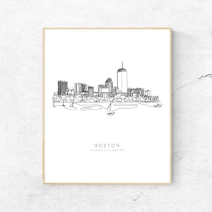BOSTON Skyline 8x10 Single Line Art Print // Black and White ...