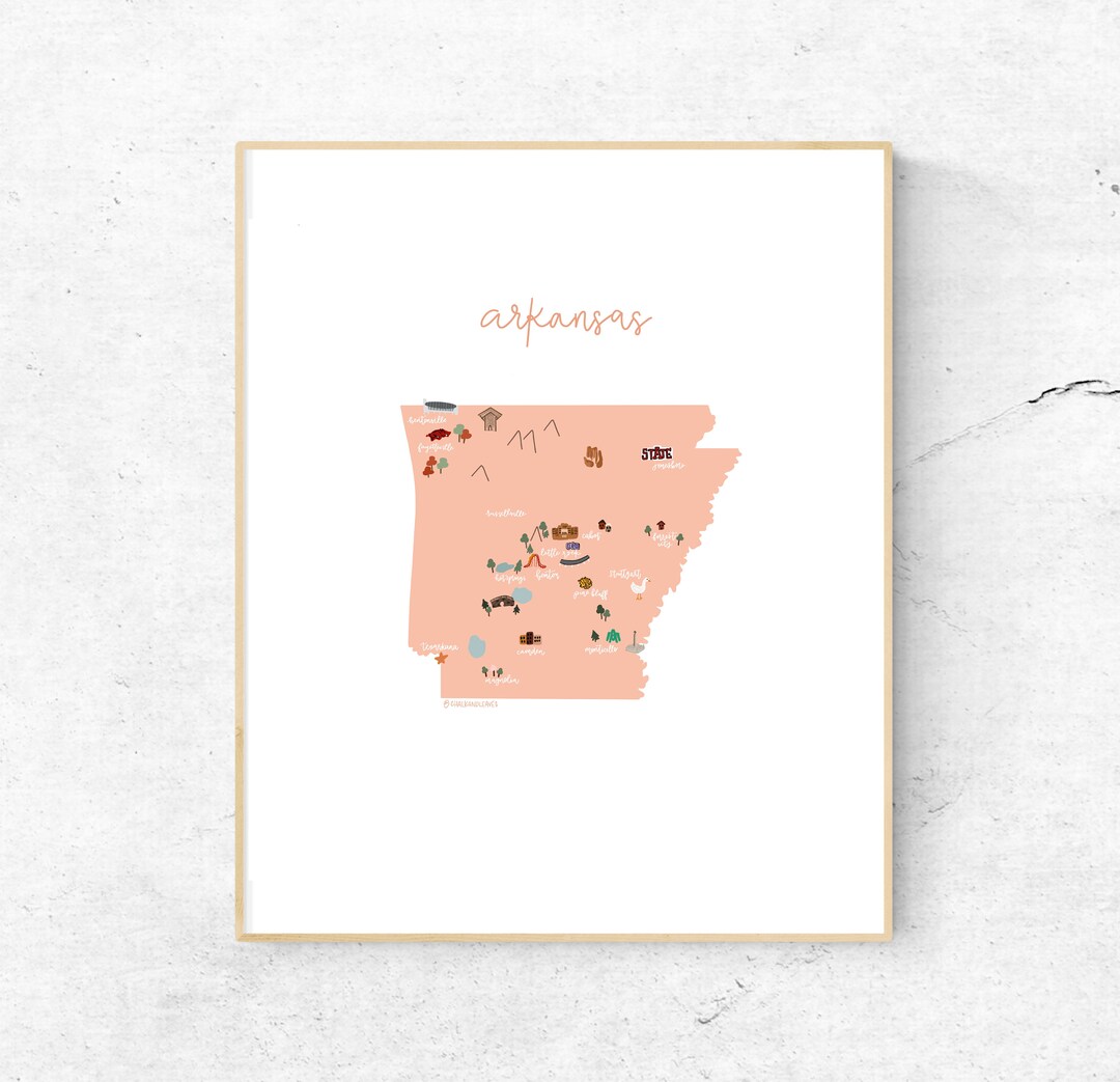 Arkansas Illustrated Map Hand-drawn (unframed) - Etsy