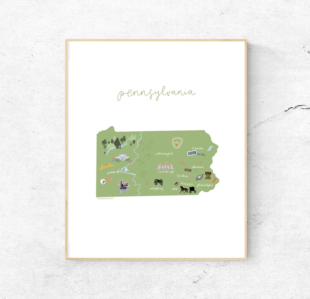 Pennsylvania Illustrated Map Hand-drawn (unframed) - Etsy