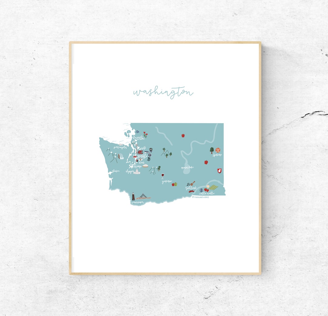 Washington State Illustrated Map Hand-drawn (unframed) - Etsy