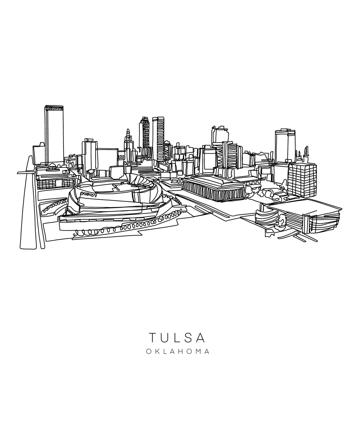 TULSA Skyline 8x10 Single Line Art Print // Black and White // Unframed ...