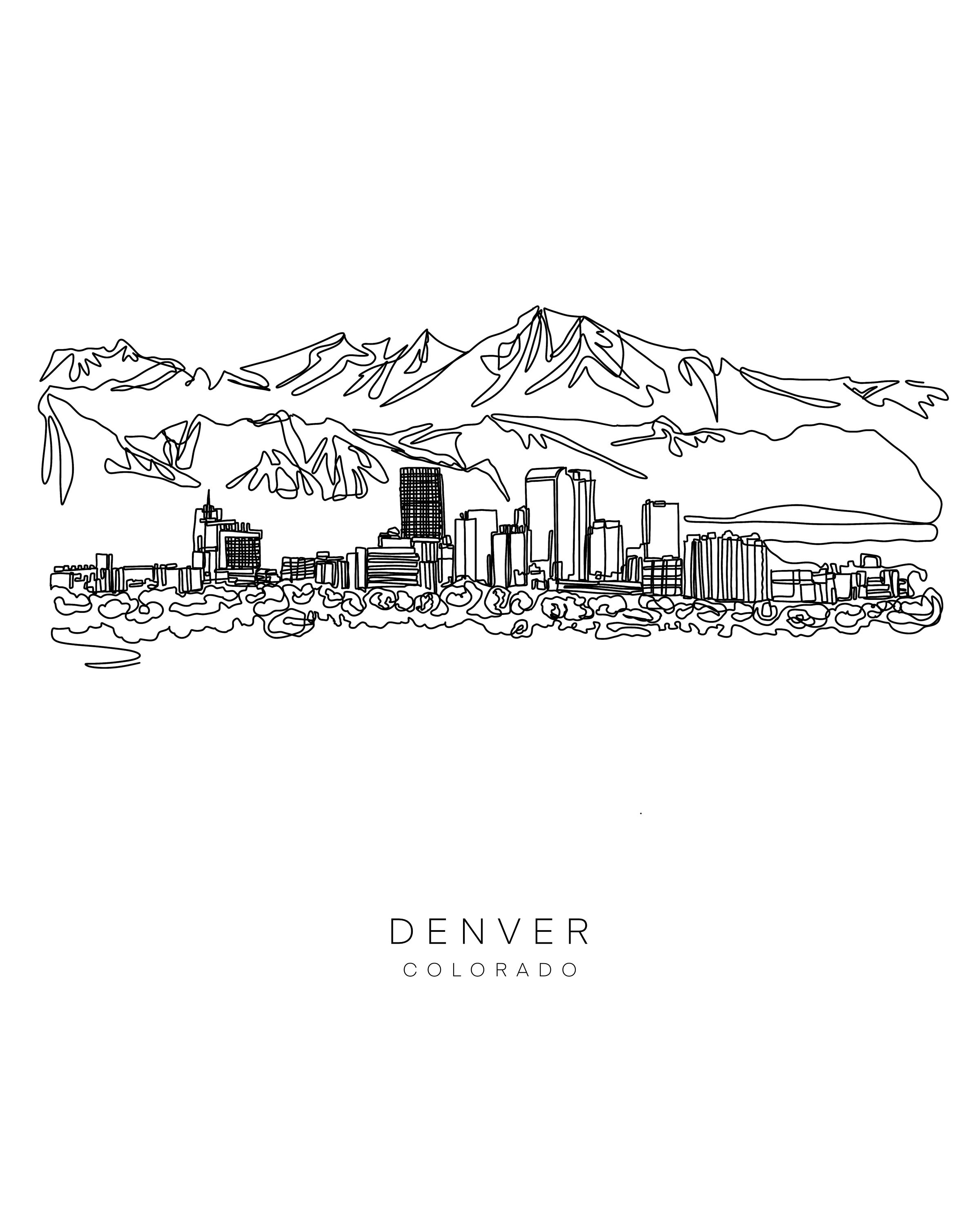 DENVER Skyline 8x10 Single Line Art Print // Black and White ...