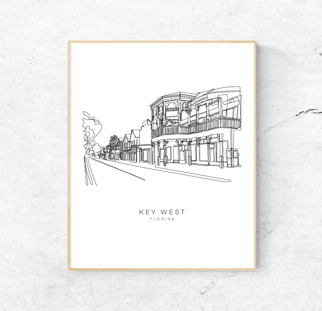 KEY WEST Skyline 8x10 Single Line Art Print // Black and White ...