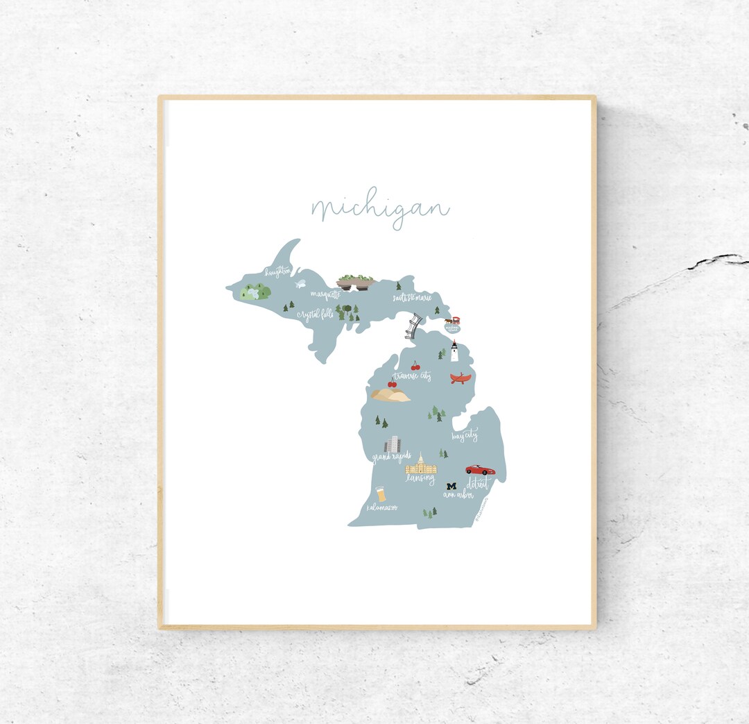 Michigan Illustrated Map Hand-drawn (unframed) - Etsy