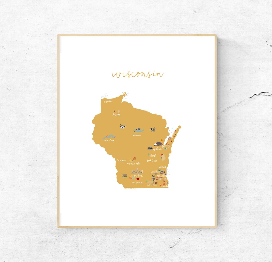Wisconsin Illustrated Map Hand-drawn (unframed) - Etsy