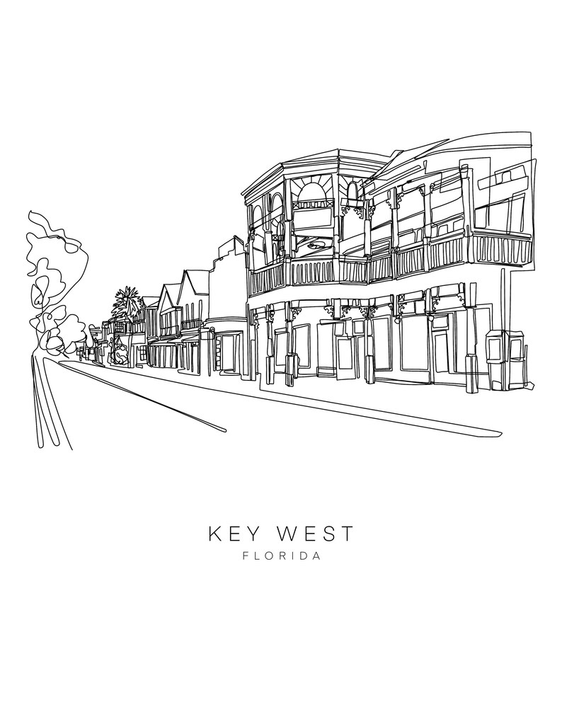KEY WEST Skyline 8x10 Single Line Art Print // Black and White ...