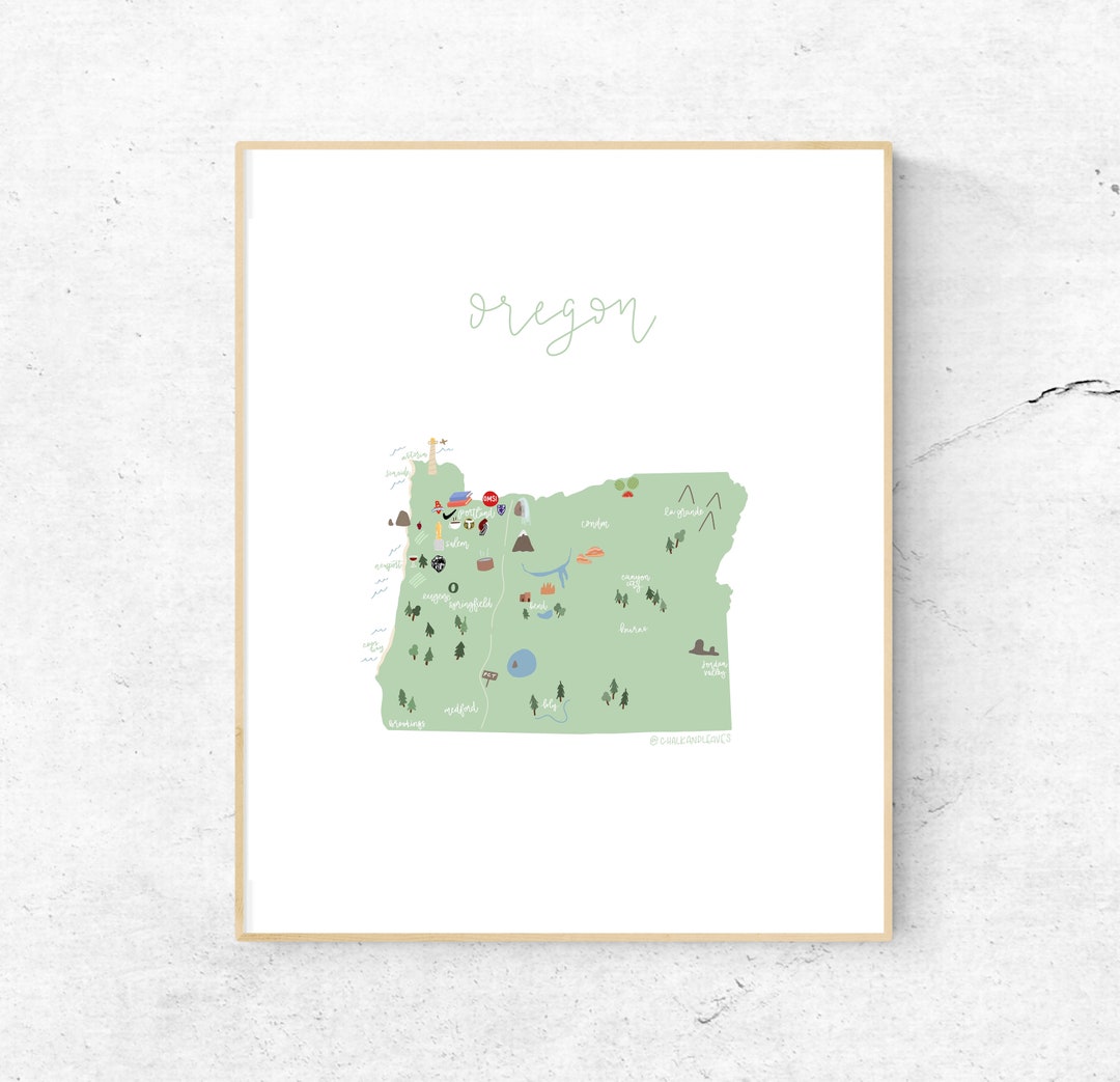8x10 Oregon Illustrated Map Hand-drawn (unframed) - Etsy