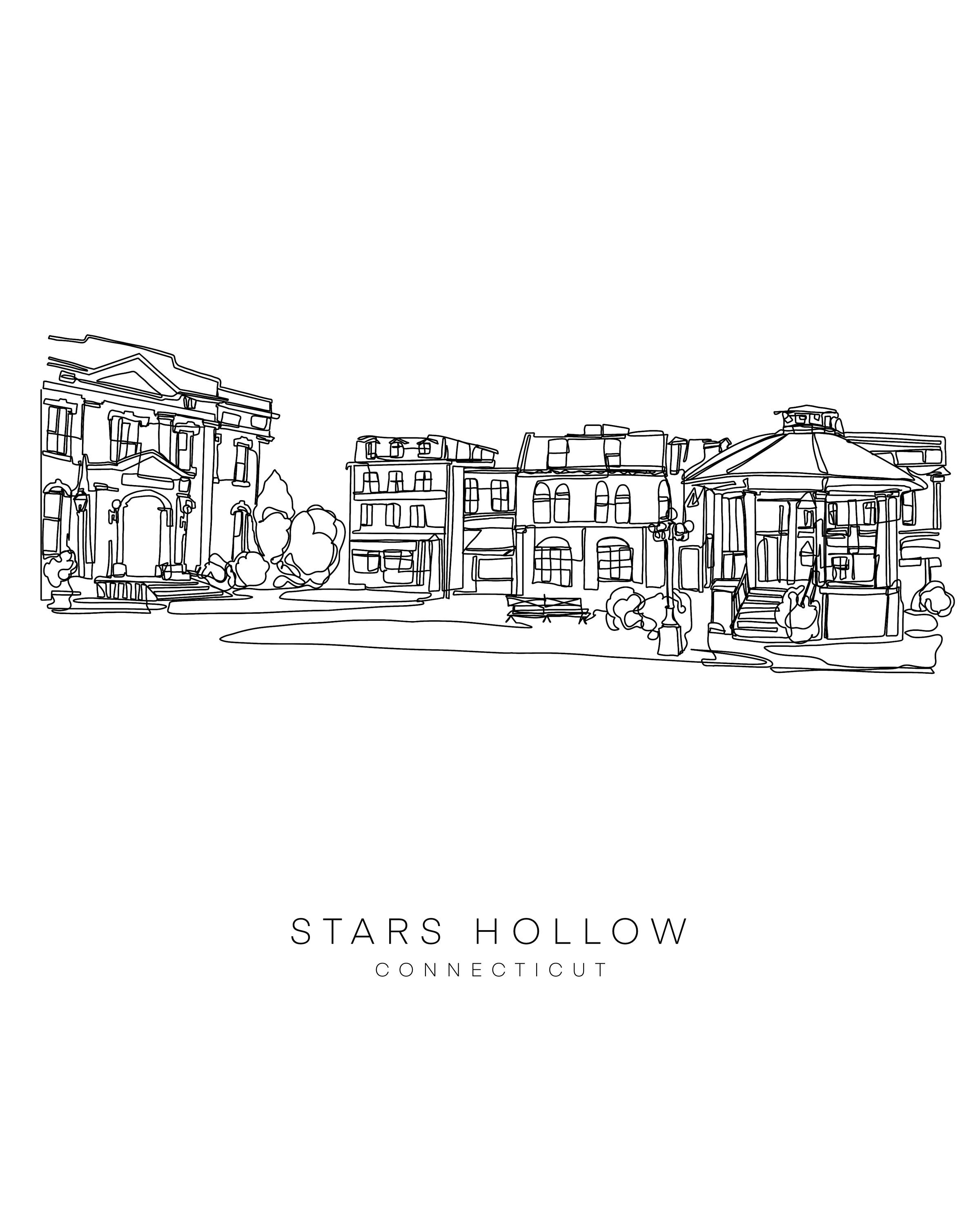 Gilmore Girls STARS HOLLOW 8x10 Single Line Art Print // Black and ...