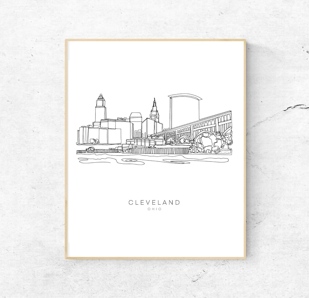 CLEVELAND Skyline 8x10 Single Line Art Print // Black and White ...