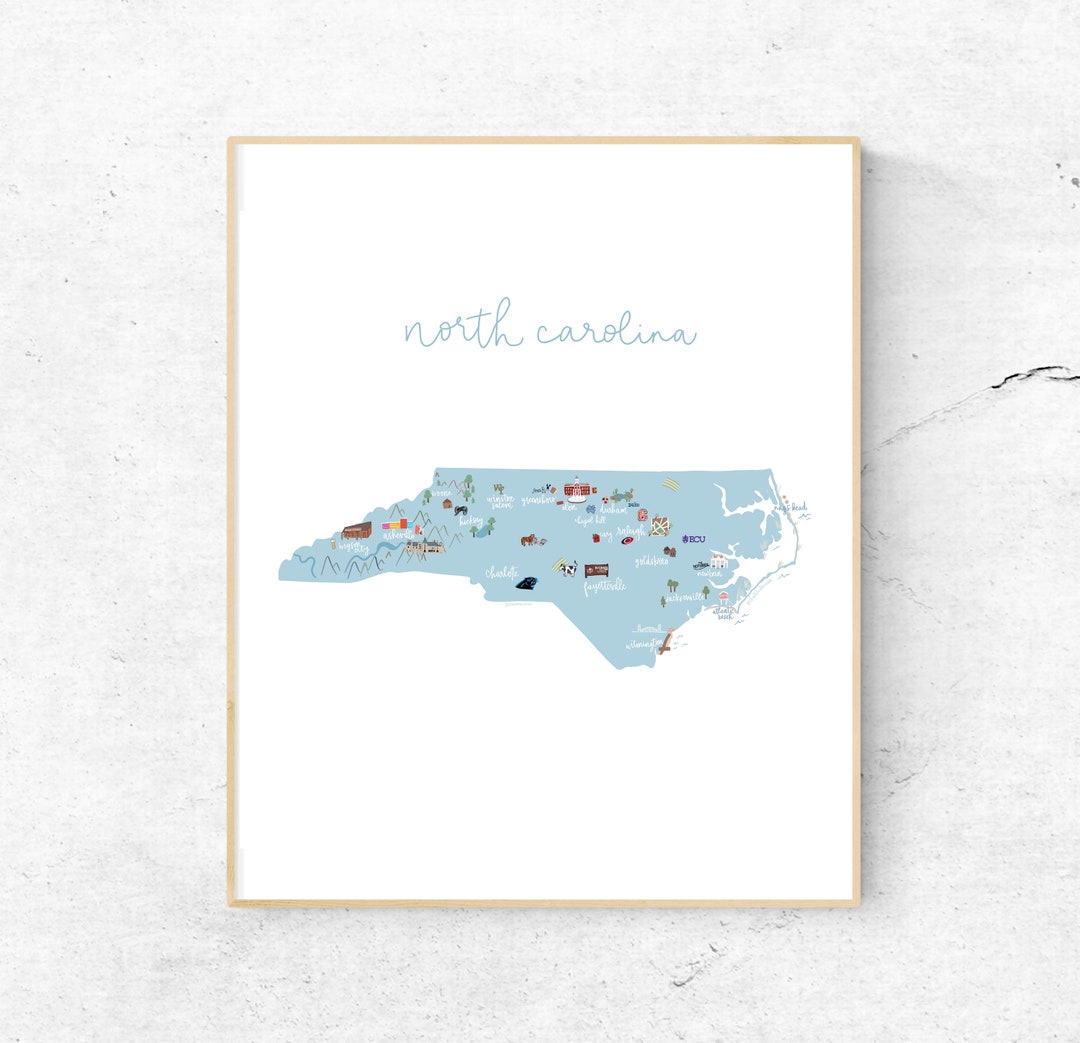 North Carolina Illustrated Map Hand-drawn (unframed) - Etsy