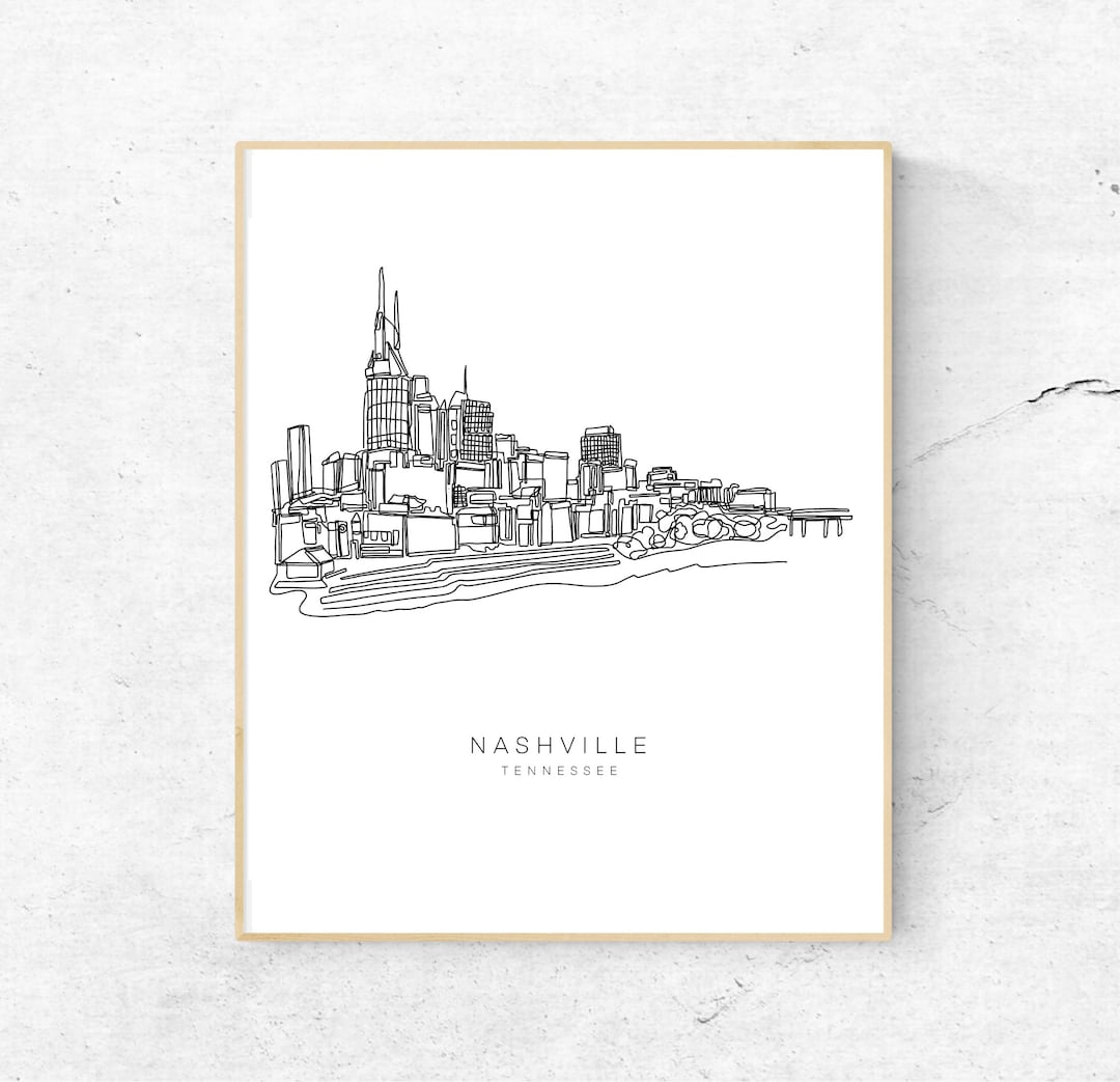 NASHVILLE Skyline 8x10 Single Line Art Print // Black and White ...
